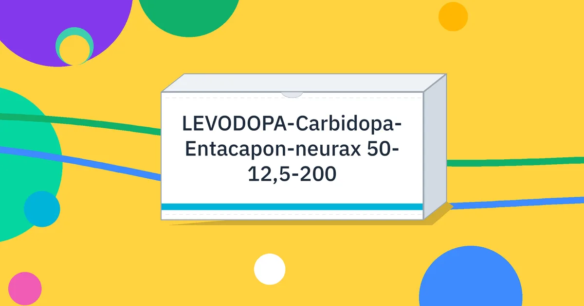 Symbolbild: Packung mit der Aufschrift LEVODOPA-Carbidopa-Entacapon-neurax 50-12,5-200 (PZN 10303138) – Verfügbarkeit und Bezug in Apotheken in Frankfurt am Main
