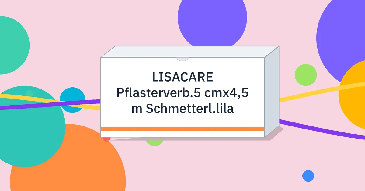 Symbolbild: Packung mit der Aufschrift LISACARE Pflasterverb.5 cmx4,5 m Schmetterl.lila (PZN 17892184) – Verfügbarkeit und Bezug in Apotheken in Frankfurt am Main