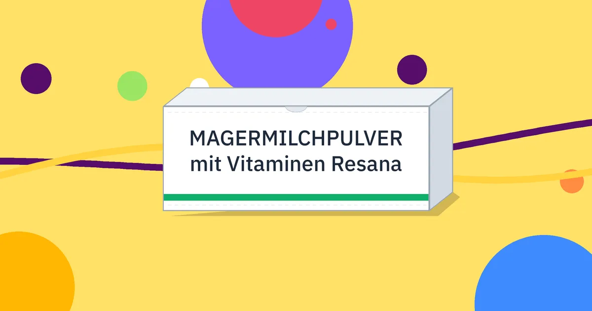 Symbolbild: Packung mit der Aufschrift MAGERMILCHPULVER mit Vitaminen Resana (PZN 03967056) – Verfügbarkeit und Bezug in Apotheken in Frankfurt am Main
