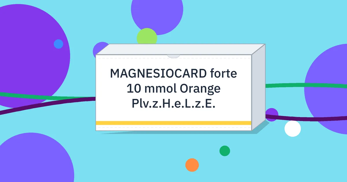 Symbolbild: Packung mit der Aufschrift MAGNESIOCARD forte 10 mmol Orange Plv.z.H.e.L.z.E. (PZN 02470336) – Verfügbarkeit und Bezug in Apotheken in Frankfurt am Main