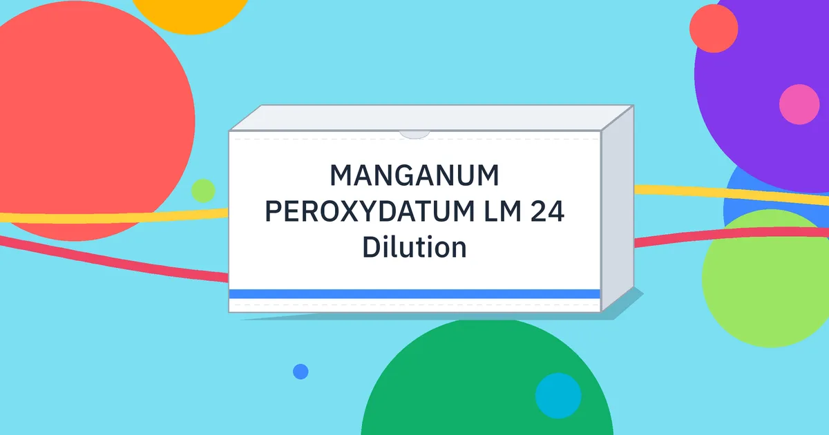 Symbolbild: Packung mit der Aufschrift MANGANUM PEROXYDATUM LM 24 Dilution (PZN 12945237) – Verfügbarkeit und Bezug in Apotheken in Frankfurt am Main