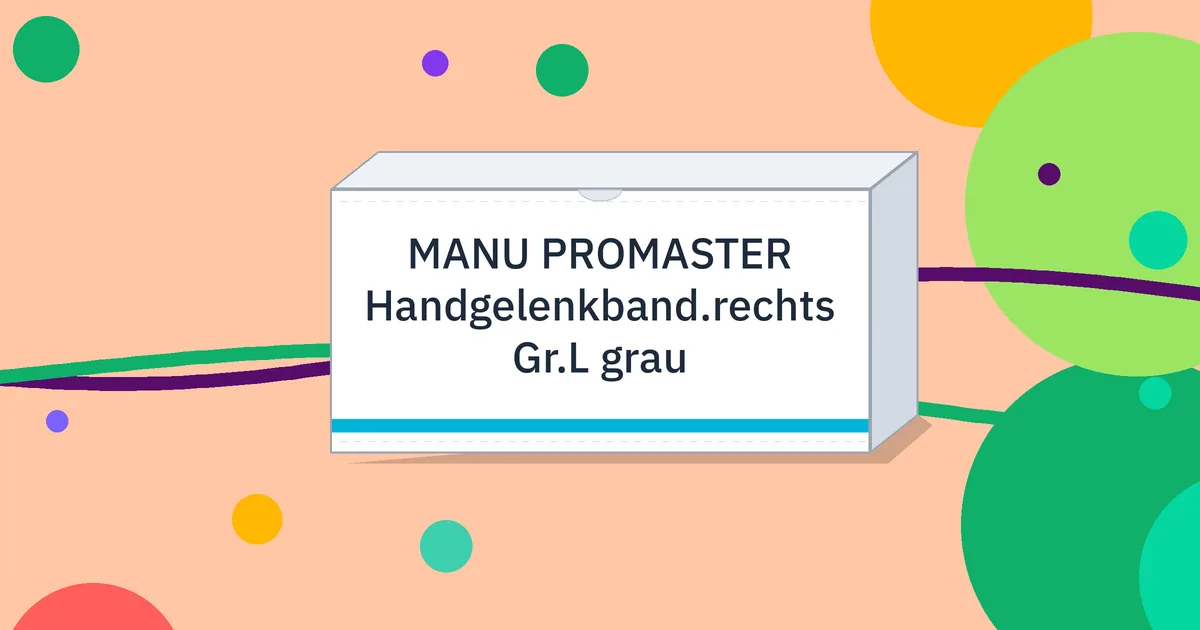 Symbolbild: Packung mit der Aufschrift MANU PROMASTER Handgelenkband.rechts Gr.L grau (PZN 10927560) – Verfügbarkeit und Bezug in Apotheken in Frankfurt am Main