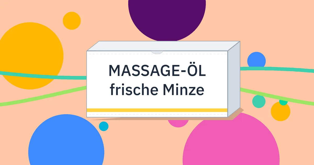 Symbolbild: Packung mit der Aufschrift MASSAGE-ÖL frische Minze (PZN 12369779) – Verfügbarkeit und Bezug in Apotheken in Frankfurt am Main