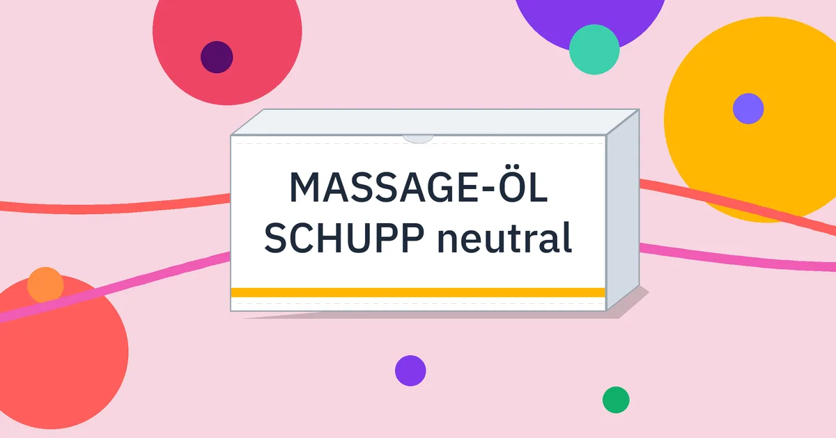Symbolbild: Packung mit der Aufschrift MASSAGE-ÖL SCHUPP neutral (PZN 01421442) – Verfügbarkeit und Bezug in Apotheken in Frankfurt am Main