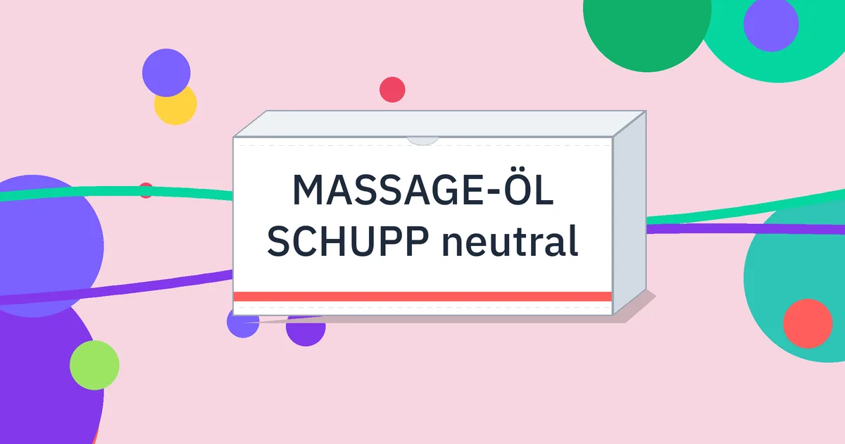 Symbolbild: Packung mit der Aufschrift MASSAGE-ÖL SCHUPP neutral (PZN 03462764) – Verfügbarkeit und Bezug in Apotheken in Frankfurt am Main