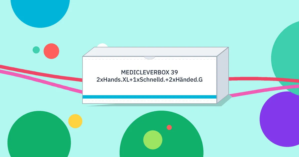 Symbolbild: Packung mit der Aufschrift MEDICLEVERBOX 39 2xHands.XL+1xSchnelld.+2xHänded.G (PZN 19112776) – Verfügbarkeit und Bezug in Apotheken in Frankfurt am Main