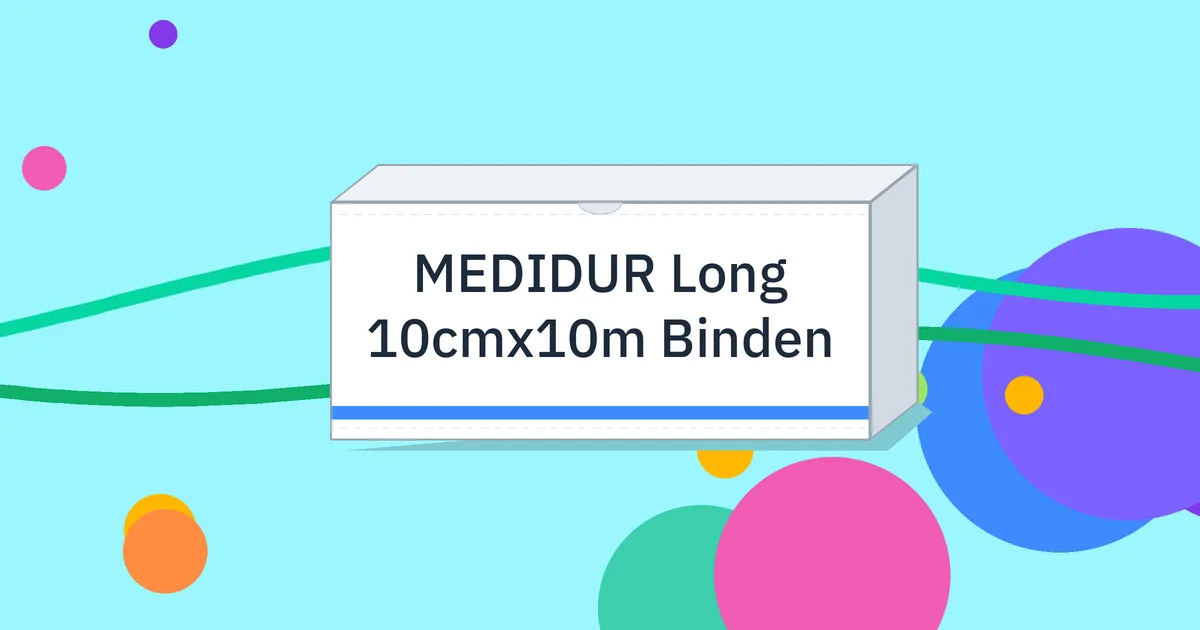 Symbolbild: Packung mit der Aufschrift MEDIDUR Long 10cmx10m Binden (PZN 04480221) – Verfügbarkeit und Bezug in Apotheken in Frankfurt am Main