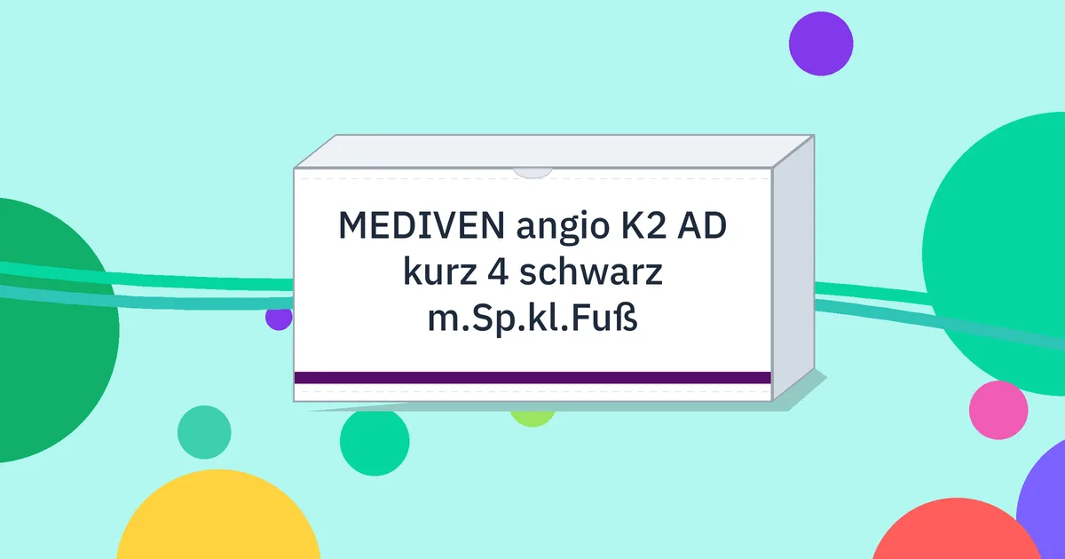Symbolbild: Packung mit der Aufschrift MEDIVEN angio K2 AD kurz 4 schwarz m.Sp.kl.Fuß (PZN 17211126) – Verfügbarkeit und Bezug in Apotheken in Frankfurt am Main