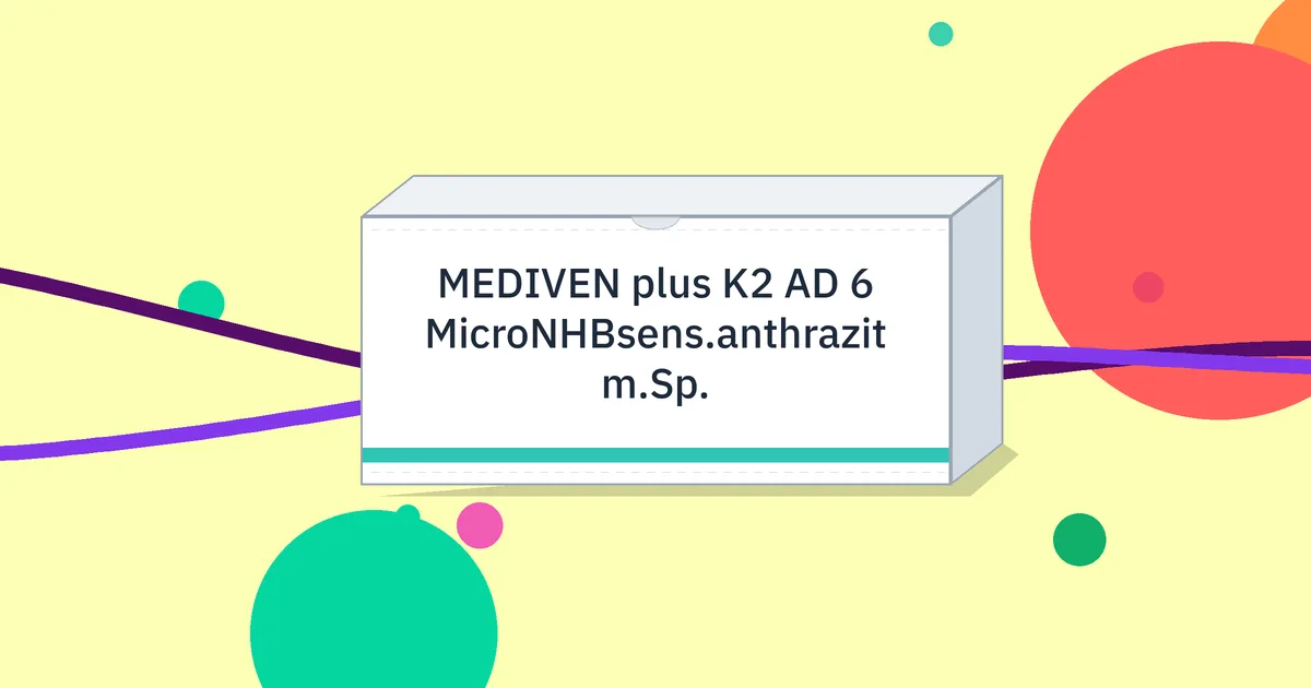 Symbolbild: Packung mit der Aufschrift MEDIVEN plus K2 AD 6 MicroNHBsens.anthrazit m.Sp. (PZN 15932206) – Verfügbarkeit und Bezug in Apotheken in Frankfurt am Main
