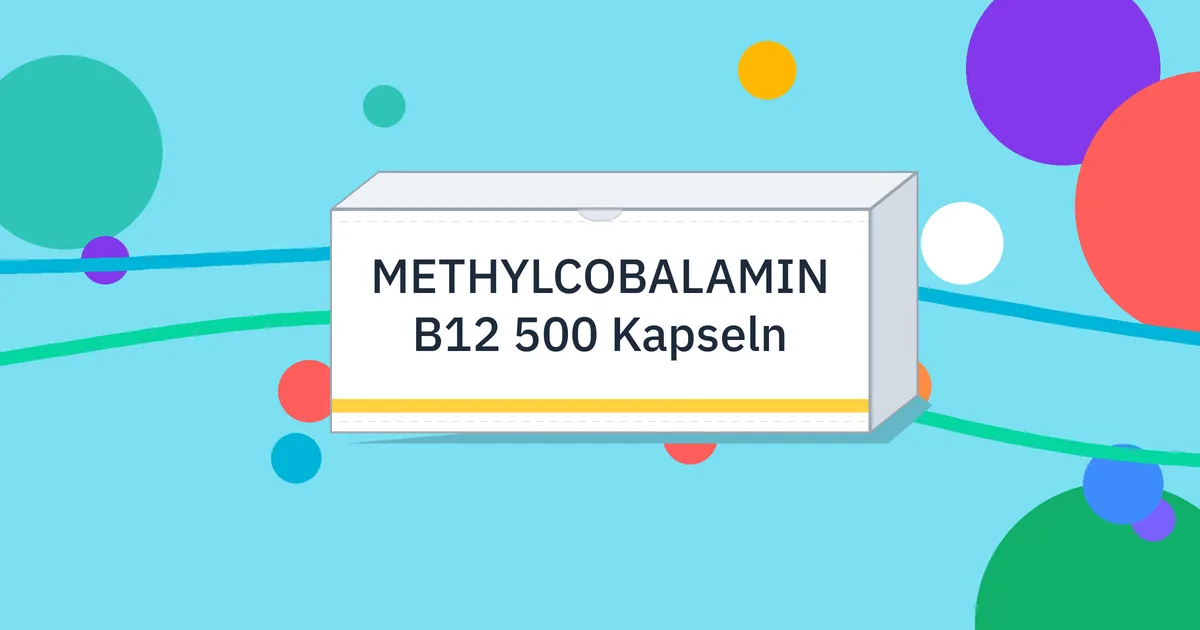Symbolbild: Packung mit der Aufschrift METHYLCOBALAMIN B12 500 Kapseln (PZN 12415545) – Verfügbarkeit und Bezug in Apotheken in Frankfurt am Main