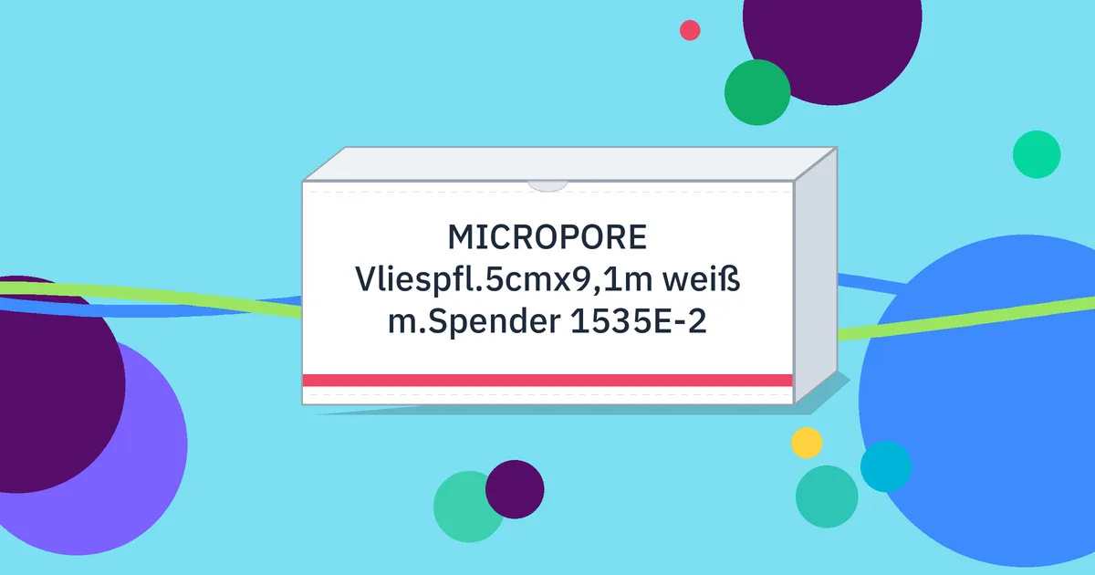 Symbolbild: Packung mit der Aufschrift MICROPORE Vliespfl.5cmx9,1m weiß m.Spender 1535E-2 (PZN 03187803) – Verfügbarkeit und Bezug in Apotheken in Frankfurt am Main