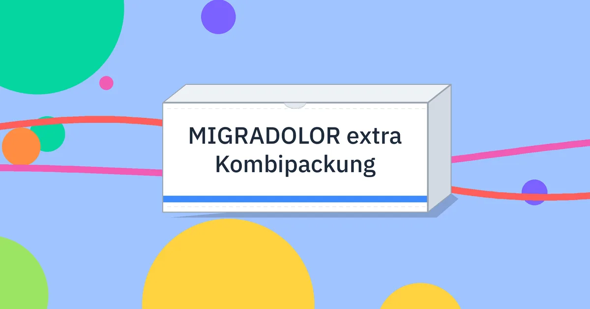 Symbolbild: Packung mit der Aufschrift MIGRADOLOR extra Kombipackung (PZN 12615913) – Verfügbarkeit und Bezug in Apotheken in Frankfurt am Main