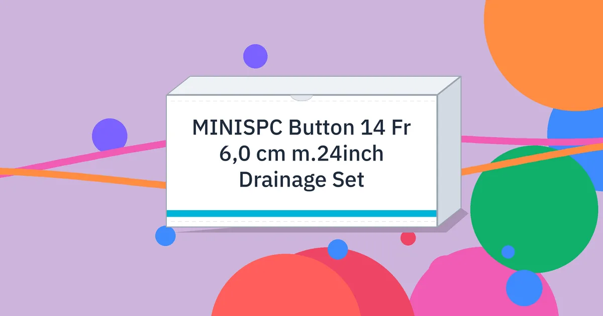 Symbolbild: Packung mit der Aufschrift MINISPC Button 14 Fr 6,0 cm m.24inch Drainage Set (PZN 20821851) – Verfügbarkeit und Bezug in Apotheken in Frankfurt am Main