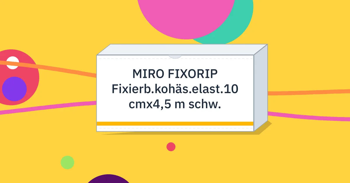 Symbolbild: Packung mit der Aufschrift MIRO FIXORIP Fixierb.kohäs.elast.10 cmx4,5 m schw. (PZN 16796159) – Verfügbarkeit und Bezug in Apotheken in Frankfurt am Main