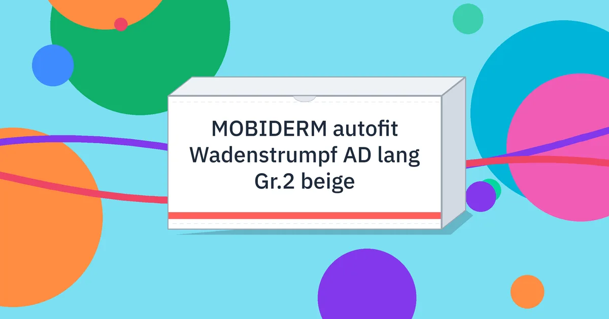 Symbolbild: Packung mit der Aufschrift MOBIDERM autofit Wadenstrumpf AD lang Gr.2 beige (PZN 19742112) – Verfügbarkeit und Bezug in Apotheken in Frankfurt am Main