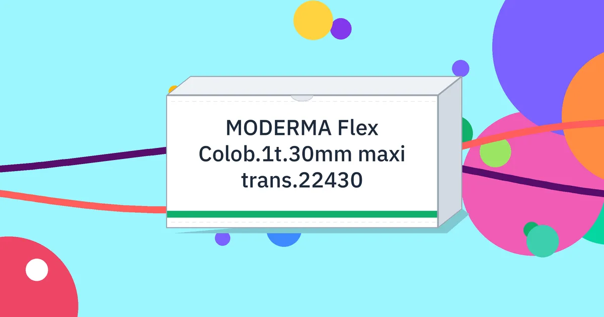 Symbolbild: Packung mit der Aufschrift MODERMA Flex Colob.1t.30mm maxi trans.22430 (PZN 03324542) – Verfügbarkeit und Bezug in Apotheken in Frankfurt am Main