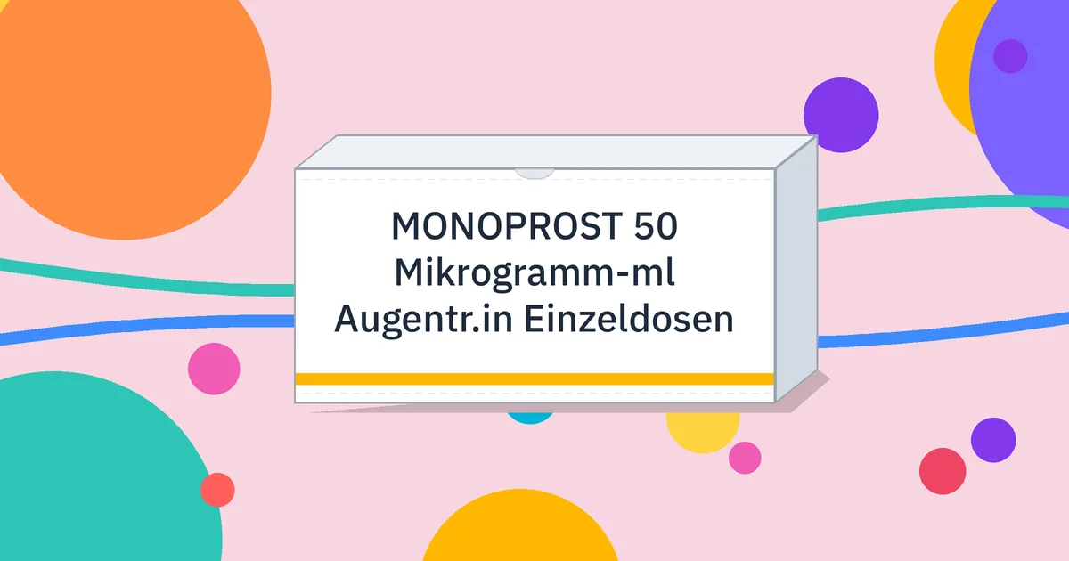 Symbolbild: Packung mit der Aufschrift MONOPROST 50 Mikrogramm-ml Augentr.in Einzeldosen (PZN 14852675) – Verfügbarkeit und Bezug in Apotheken in Frankfurt am Main