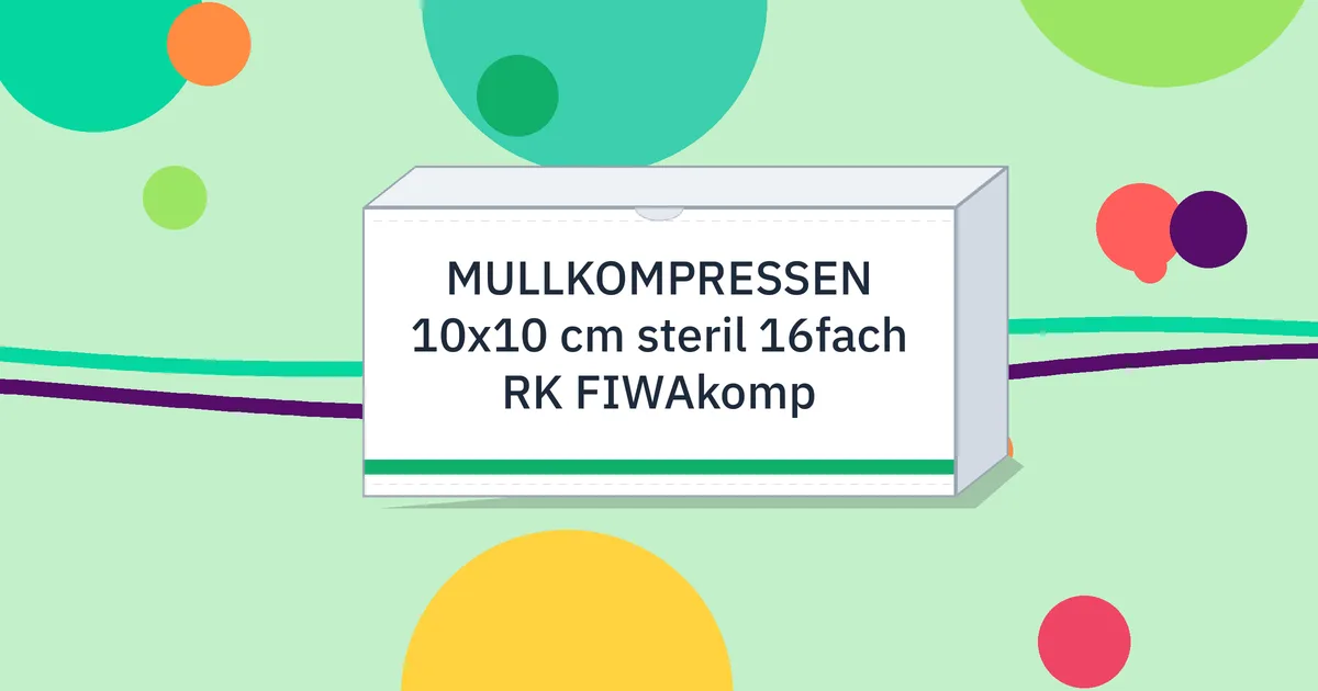 Symbolbild: Packung mit der Aufschrift MULLKOMPRESSEN 10x10 cm steril 16fach RK FIWAkomp (PZN 11860378) – Verfügbarkeit und Bezug in Apotheken in Frankfurt am Main