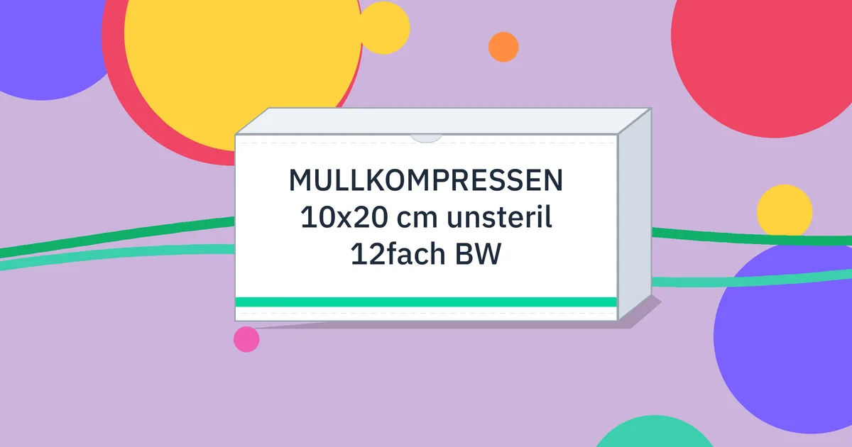 Symbolbild: Packung mit der Aufschrift MULLKOMPRESSEN 10x20 cm unsteril 12fach BW (PZN 07118443) – Verfügbarkeit und Bezug in Apotheken in Frankfurt am Main
