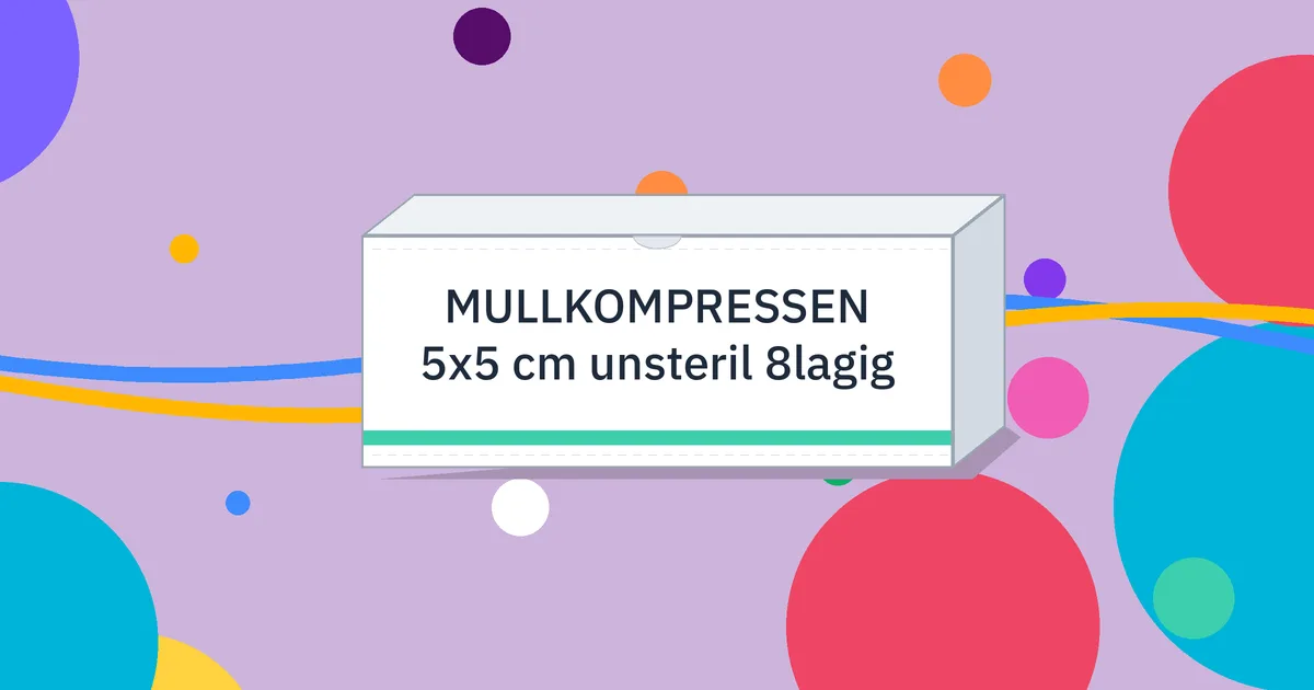 Symbolbild: Packung mit der Aufschrift MULLKOMPRESSEN 5x5 cm unsteril 8lagig (PZN 01651283) – Verfügbarkeit und Bezug in Apotheken in Frankfurt am Main