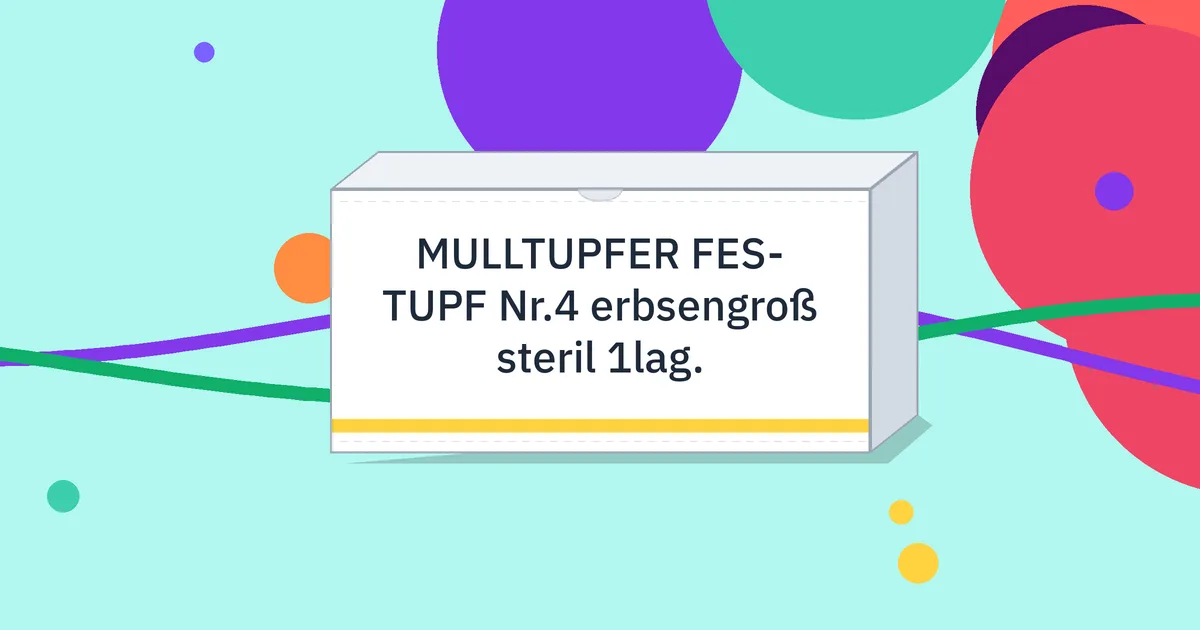 Symbolbild: Packung mit der Aufschrift MULLTUPFER FES-TUPF Nr.4 erbsengroß steril 1lag. (PZN 14266428) – Verfügbarkeit und Bezug in Apotheken in Frankfurt am Main