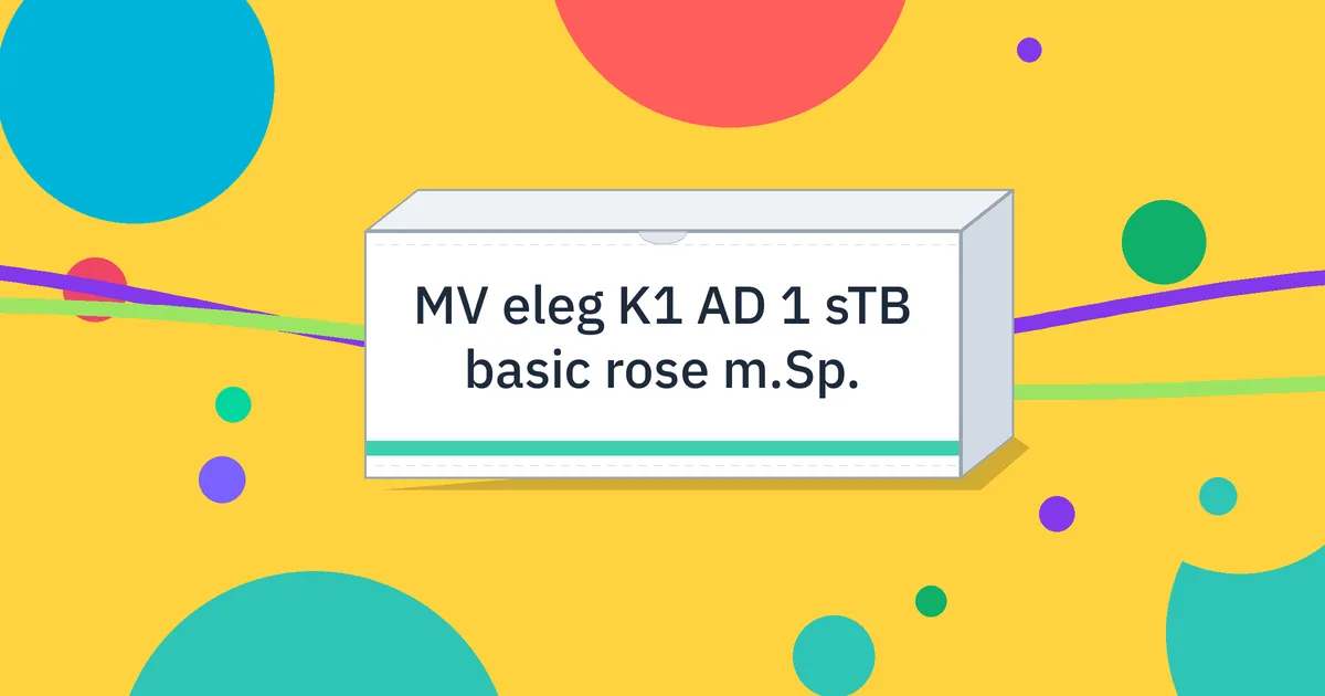 Symbolbild: Packung mit der Aufschrift MV eleg K1 AD 1 sTB basic rose m.Sp. (PZN 14685875) – Verfügbarkeit und Bezug in Apotheken in Frankfurt am Main