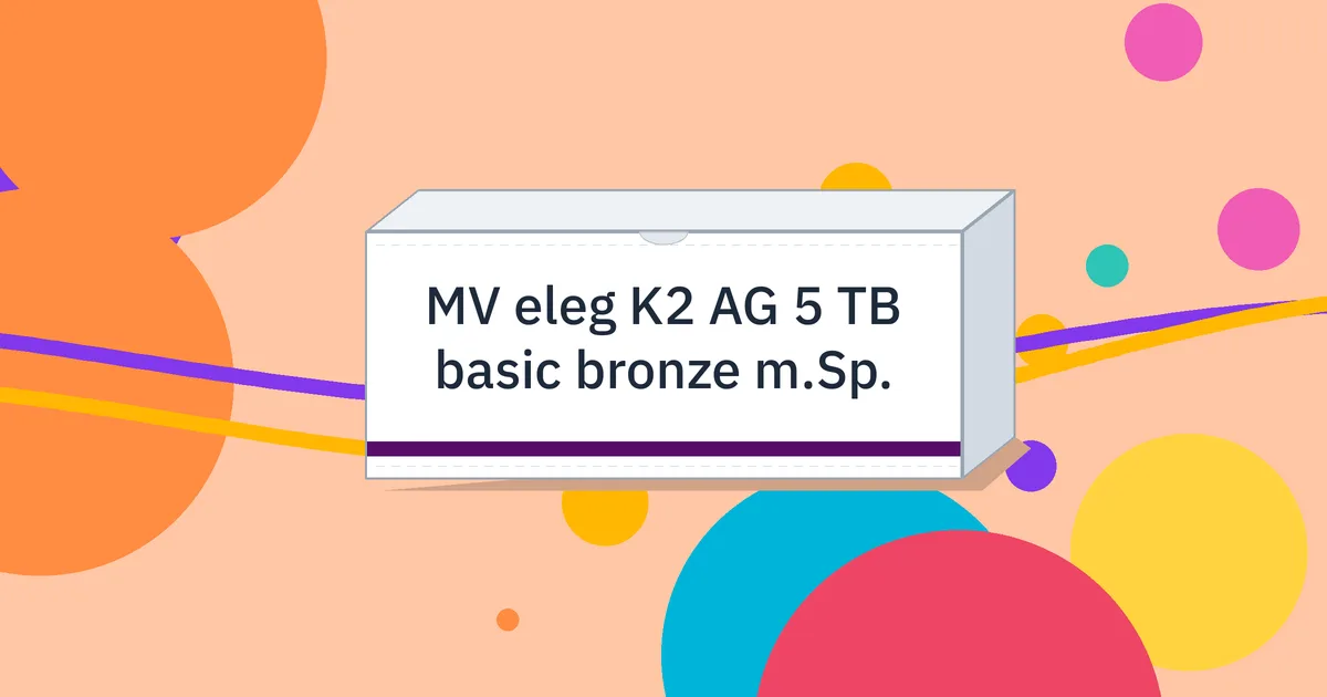 Symbolbild: Packung mit der Aufschrift MV eleg K2 AG 5 TB basic bronze m.Sp. (PZN 14720169) – Verfügbarkeit und Bezug in Apotheken in Frankfurt am Main