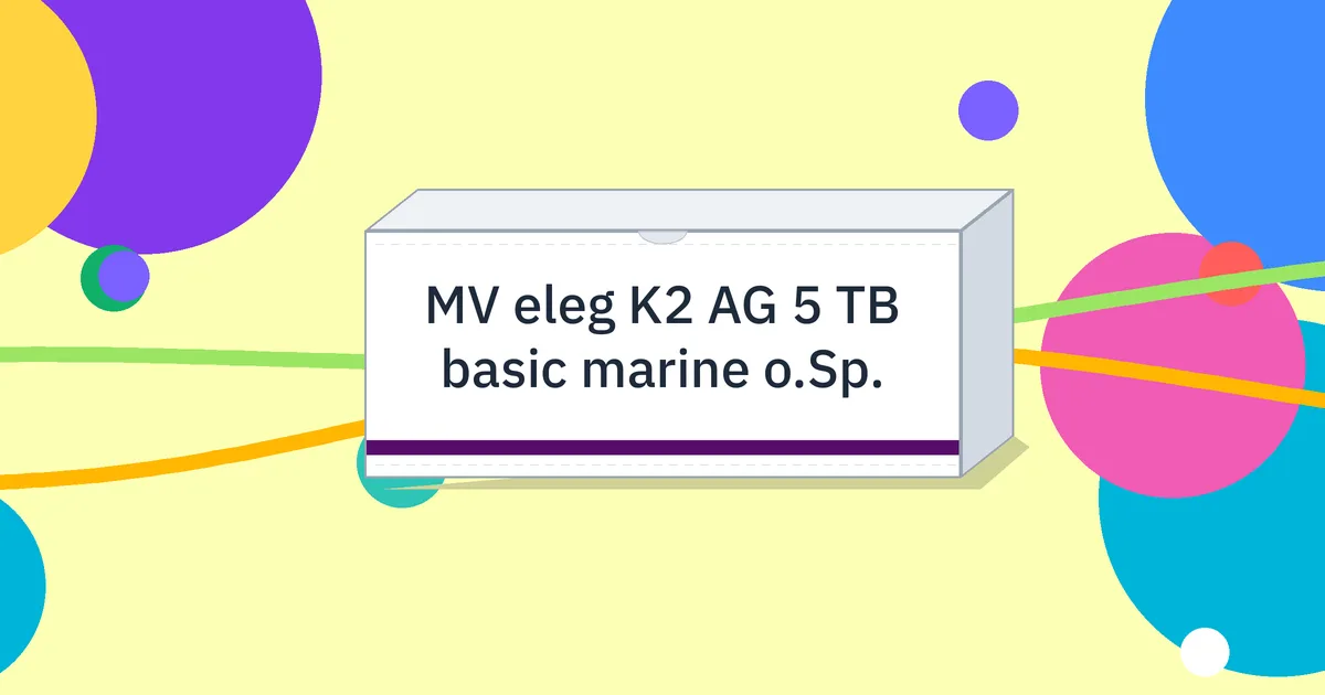 Symbolbild: Packung mit der Aufschrift MV eleg K2 AG 5 TB basic marine o.Sp. (PZN 14613462) – Verfügbarkeit und Bezug in Apotheken in Frankfurt am Main
