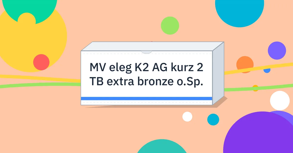 Symbolbild: Packung mit der Aufschrift MV eleg K2 AG kurz 2 TB extra bronze o.Sp. (PZN 14716216) – Verfügbarkeit und Bezug in Apotheken in Frankfurt am Main