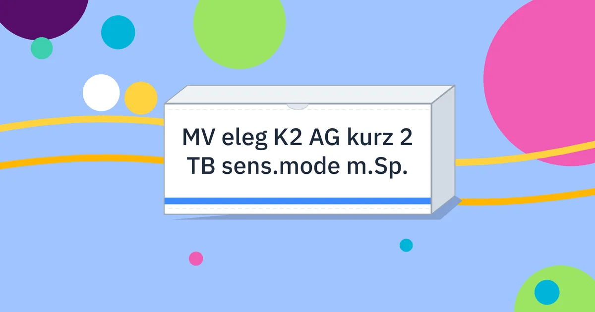 Symbolbild: Packung mit der Aufschrift MV eleg K2 AG kurz 2 TB sens.mode m.Sp. (PZN 09863116) – Verfügbarkeit und Bezug in Apotheken in Frankfurt am Main