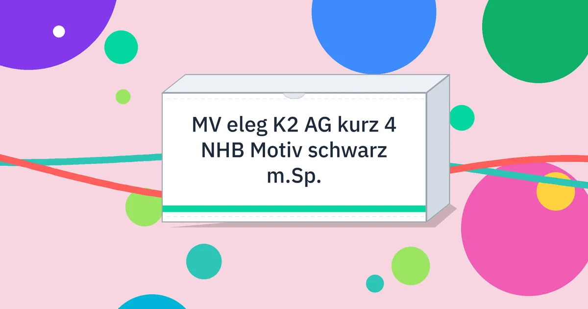 Symbolbild: Packung mit der Aufschrift MV eleg K2 AG kurz 4 NHB Motiv schwarz m.Sp. (PZN 15709098) – Verfügbarkeit und Bezug in Apotheken in Frankfurt am Main