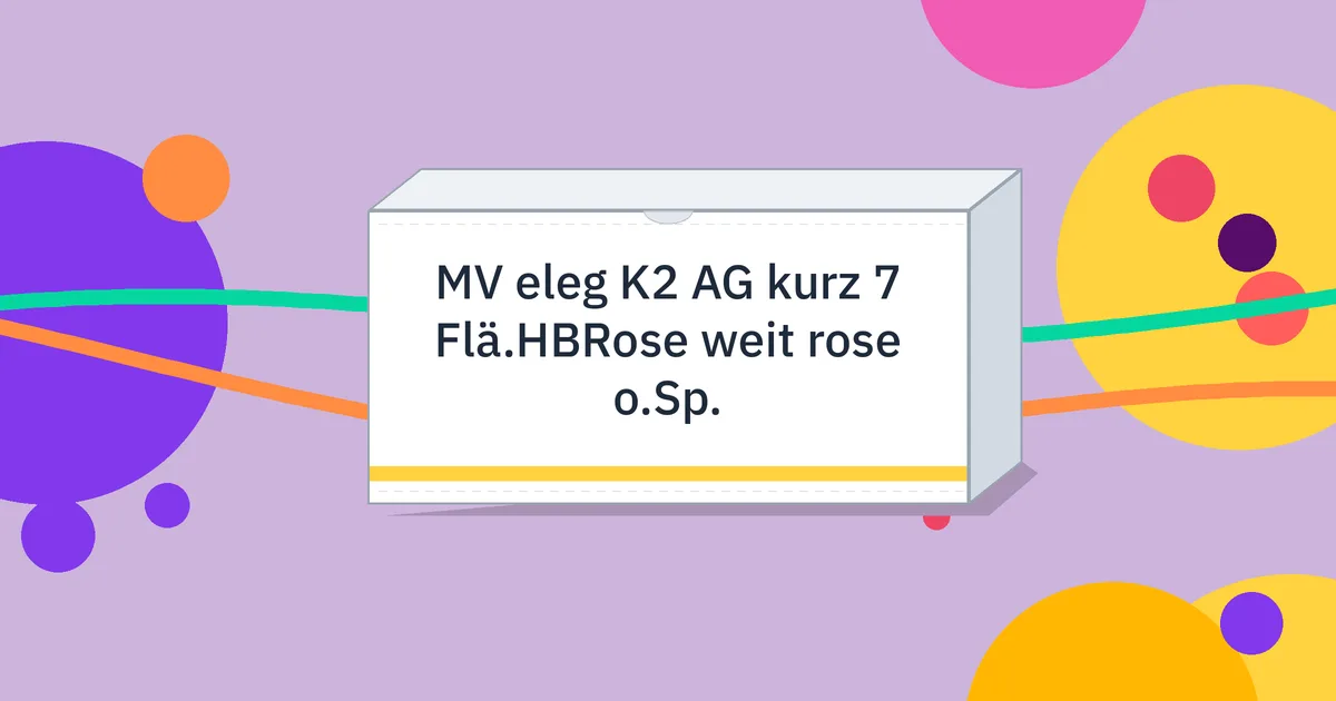 Symbolbild: Packung mit der Aufschrift MV eleg K2 AG kurz 7 Flä.HBRose weit rose o.Sp. (PZN 15705835) – Verfügbarkeit und Bezug in Apotheken in Frankfurt am Main