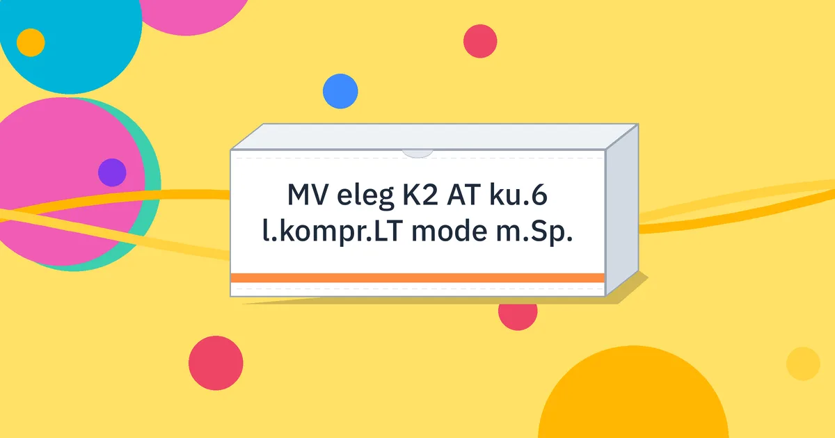 Symbolbild: Packung mit der Aufschrift MV eleg K2 AT ku.6 l.kompr.LT mode m.Sp. (PZN 06190409) – Verfügbarkeit und Bezug in Apotheken in Frankfurt am Main