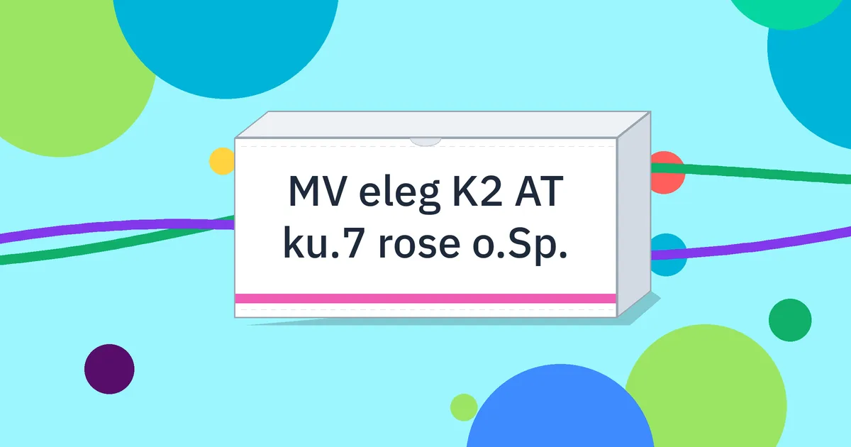 Symbolbild: Packung mit der Aufschrift MV eleg K2 AT ku.7 rose o.Sp. (PZN 15288389) – Verfügbarkeit und Bezug in Apotheken in Frankfurt am Main