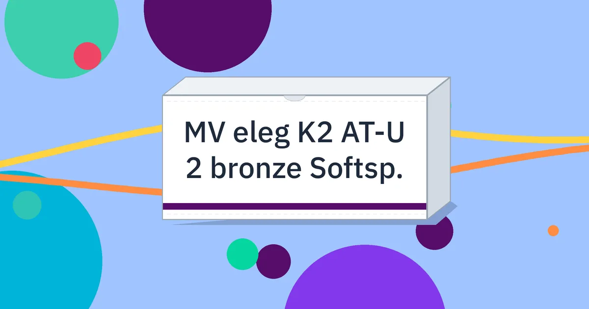 Symbolbild: Packung mit der Aufschrift MV eleg K2 AT-U 2 bronze Softsp. (PZN 15288679) – Verfügbarkeit und Bezug in Apotheken in Frankfurt am Main