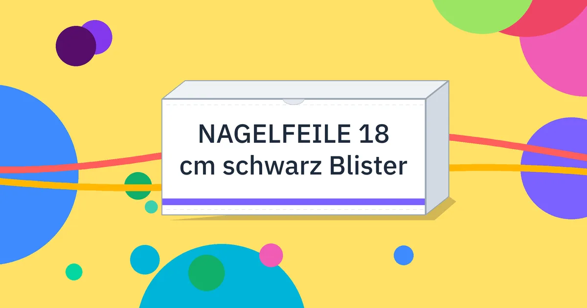Symbolbild: Packung mit der Aufschrift NAGELFEILE 18 cm schwarz Blister (PZN 01587763) – Verfügbarkeit und Bezug in Apotheken in Frankfurt am Main