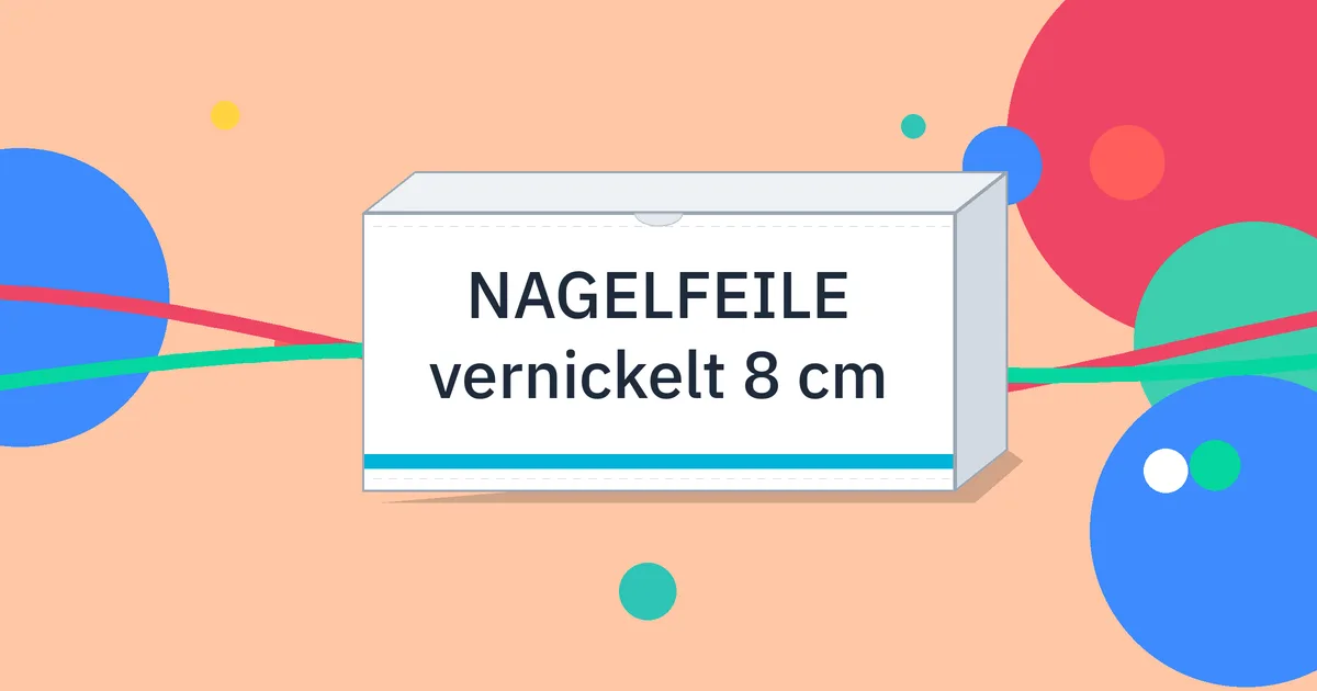 Symbolbild: Packung mit der Aufschrift NAGELFEILE vernickelt 8 cm (PZN 02442512) – Verfügbarkeit und Bezug in Apotheken in Frankfurt am Main