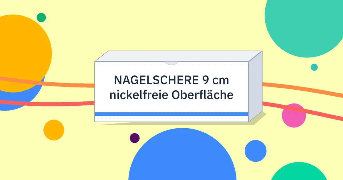 Symbolbild: Packung mit der Aufschrift NAGELSCHERE 9 cm nickelfreie Oberfläche (PZN 16792871) – Verfügbarkeit und Bezug in Apotheken in Frankfurt am Main