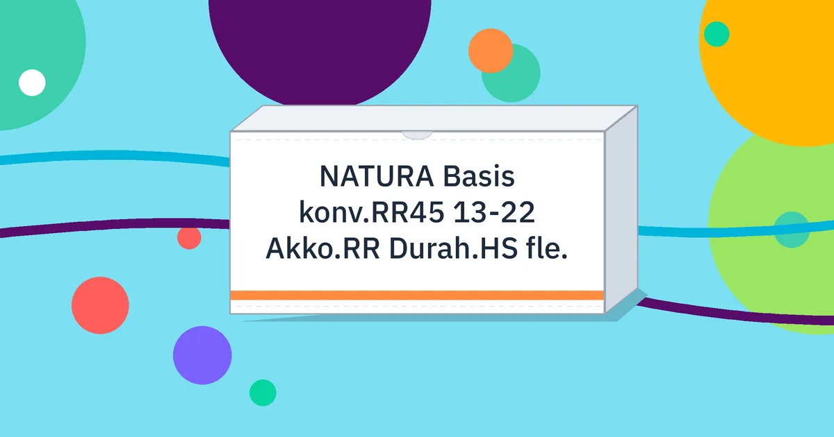 Symbolbild: Packung mit der Aufschrift NATURA Basis konv.RR45 13-22 Akko.RR Durah.HS fle. (PZN 12202795) – Verfügbarkeit und Bezug in Apotheken in Frankfurt am Main
