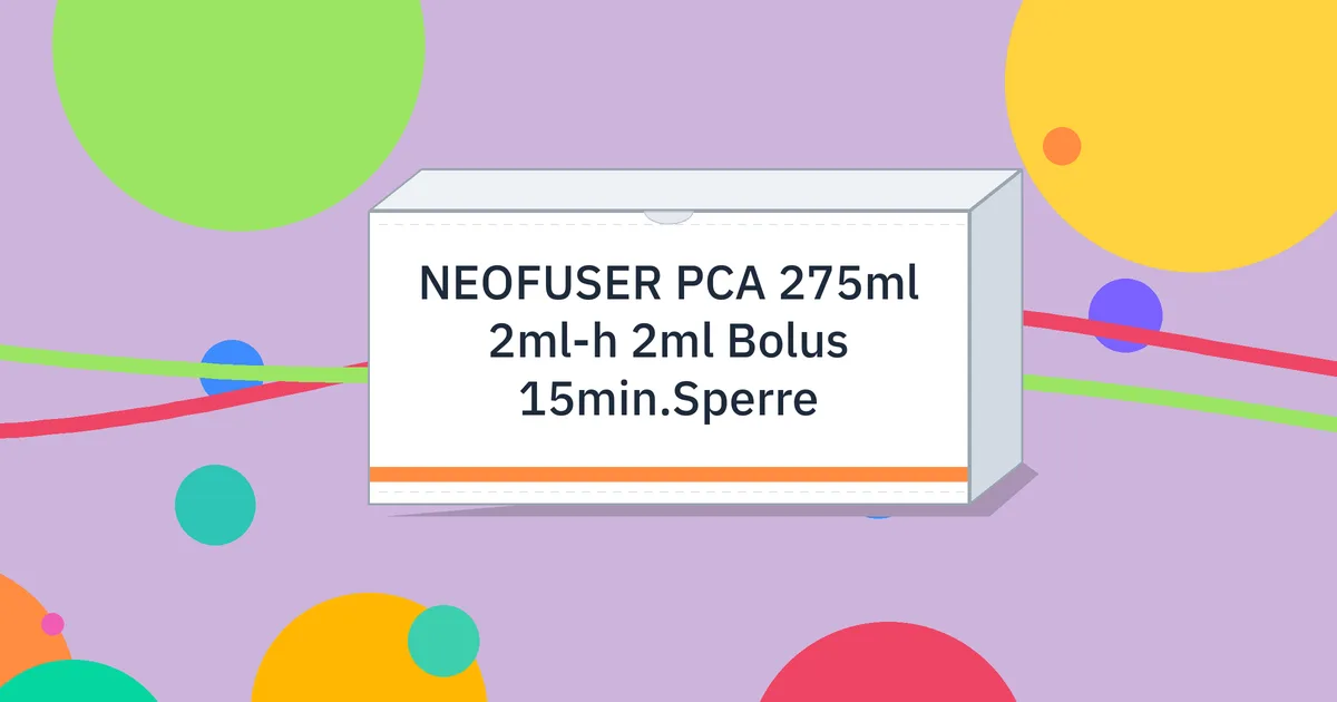 Symbolbild: Packung mit der Aufschrift NEOFUSER PCA 275ml 2ml-h 2ml Bolus 15min.Sperre (PZN 16512541) – Verfügbarkeit und Bezug in Apotheken in Frankfurt am Main