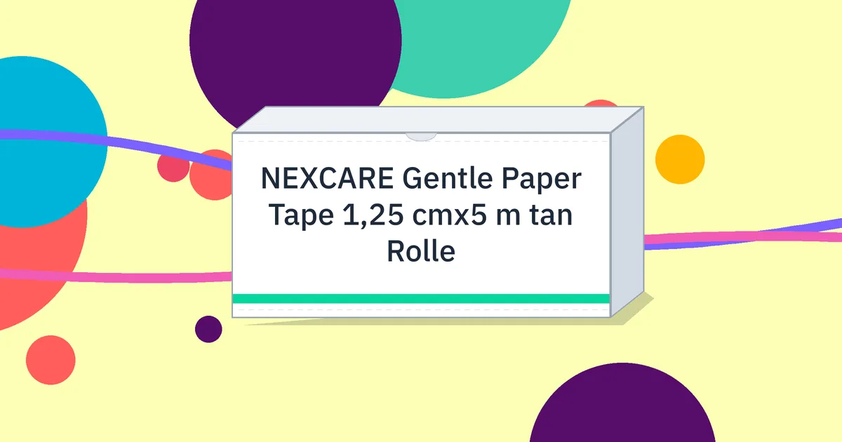 Symbolbild: Packung mit der Aufschrift NEXCARE Gentle Paper Tape 1,25 cmx5 m tan Rolle (PZN 20089278) – Verfügbarkeit und Bezug in Apotheken in Frankfurt am Main