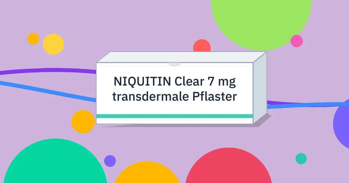 Symbolbild: Packung mit der Aufschrift NIQUITIN Clear 7 mg transdermale Pflaster (PZN 02919658) – Verfügbarkeit und Bezug in Apotheken in Frankfurt am Main