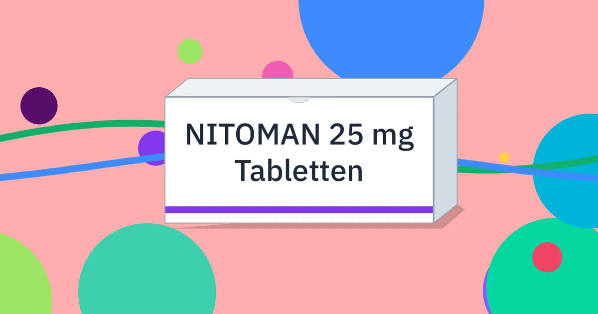 Symbolbild: Packung mit der Aufschrift NITOMAN 25 mg Tabletten (PZN 16889926) – Verfügbarkeit und Bezug in Apotheken in Frankfurt am Main