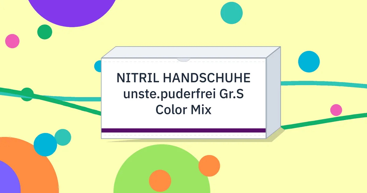 Symbolbild: Packung mit der Aufschrift NITRIL HANDSCHUHE unste.puderfrei Gr.S Color Mix (PZN 18208362) – Verfügbarkeit und Bezug in Apotheken in Frankfurt am Main