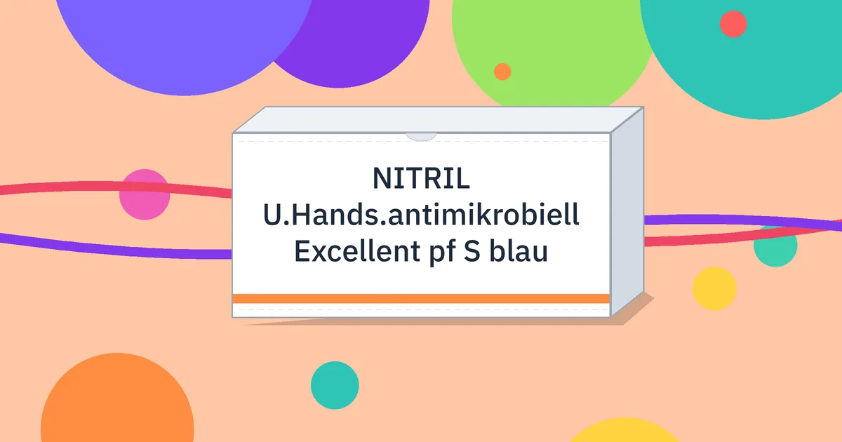 Symbolbild: Packung mit der Aufschrift NITRIL U.Hands.antimikrobiell Excellent pf S blau (PZN 15270194) – Verfügbarkeit und Bezug in Apotheken in Frankfurt am Main