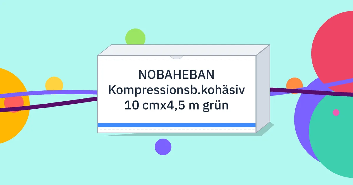 Symbolbild: Packung mit der Aufschrift NOBAHEBAN Kompressionsb.kohäsiv 10 cmx4,5 m grün (PZN 16028727) – Verfügbarkeit und Bezug in Apotheken in Frankfurt am Main