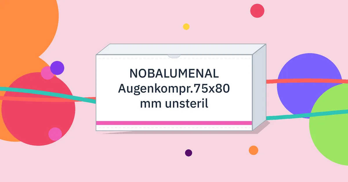 Symbolbild: Packung mit der Aufschrift NOBALUMENAL Augenkompr.75x80 mm unsteril (PZN 16029106) – Verfügbarkeit und Bezug in Apotheken in Frankfurt am Main