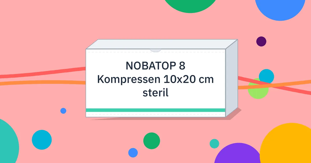 Symbolbild: Packung mit der Aufschrift NOBATOP 8 Kompressen 10x20 cm steril (PZN 16259792) – Verfügbarkeit und Bezug in Apotheken in Frankfurt am Main