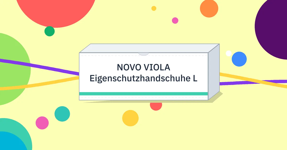 Symbolbild: Packung mit der Aufschrift NOVO VIOLA Eigenschutzhandschuhe L (PZN 19536298) – Verfügbarkeit und Bezug in Apotheken in Frankfurt am Main