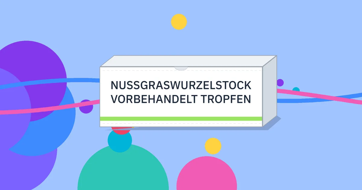 Symbolbild: Packung mit der Aufschrift NUSSGRASWURZELSTOCK VORBEHANDELT TROPFEN (PZN 14283036) – Verfügbarkeit und Bezug in Apotheken in Frankfurt am Main